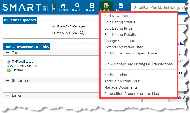 Add/Edit menu overview – connectMLS