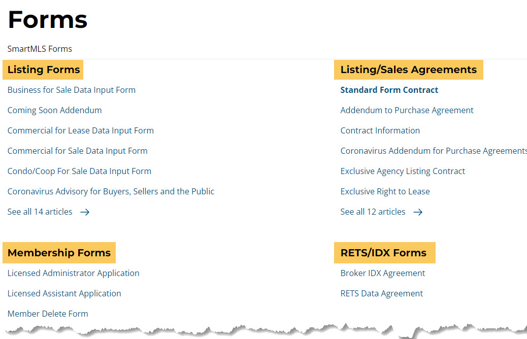 Access the SmartMLS Forms library – connectMLS