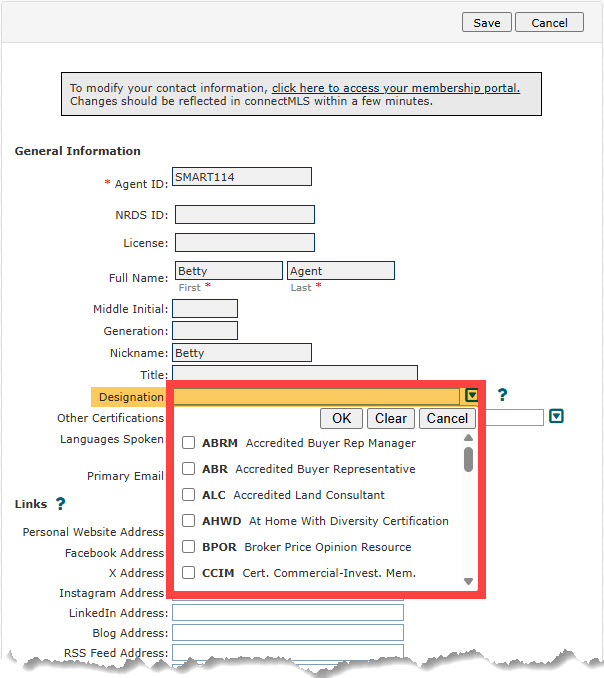 Professional designations – connectMLS